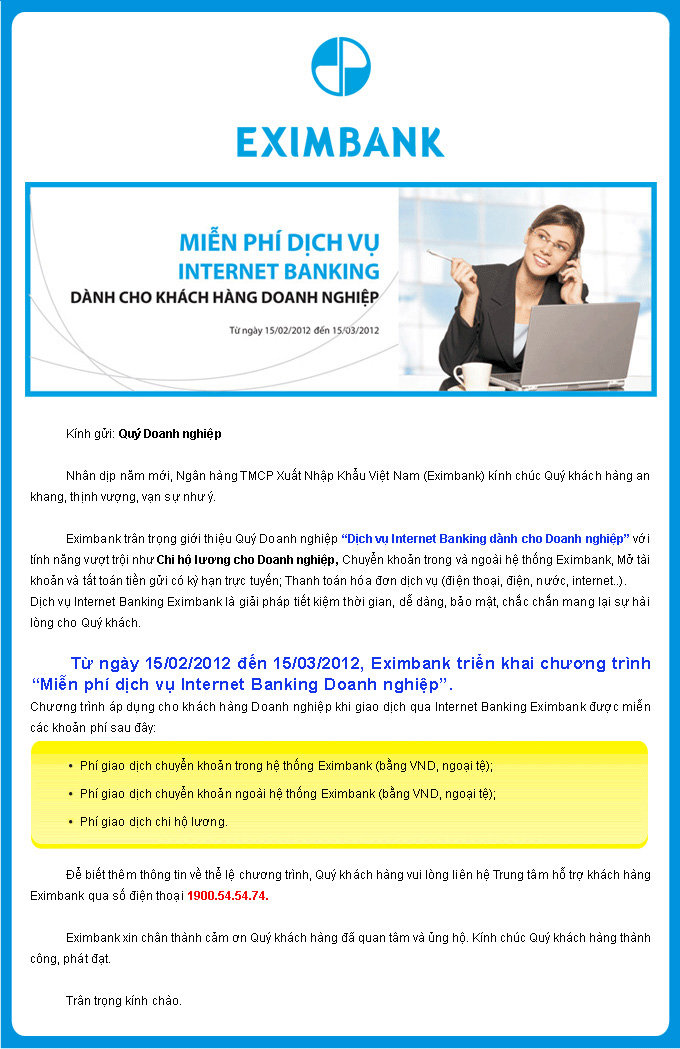 Eximbank launches the program "Free Corporate Internet Banking service"