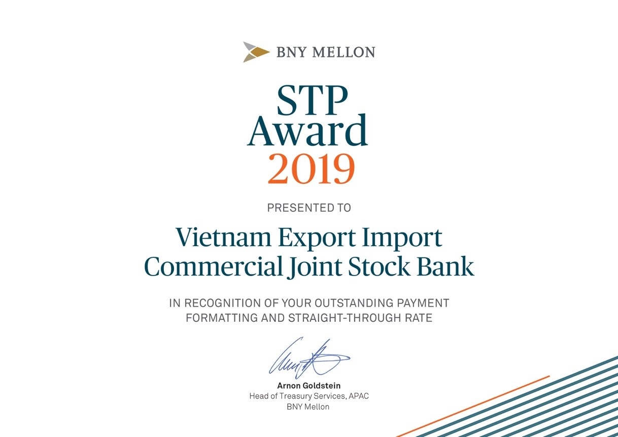 BANK OF NEW YORK MELLON OFFERS EXIMBANK THE STP AWARD