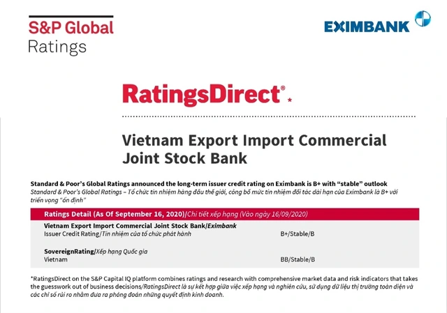 S&P GLOBAL MAINTAINS B+ CREDIT RATING AND “STABLE” OUTLOOK FOR EXIMBANK